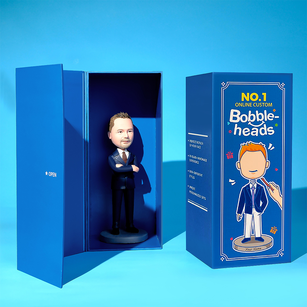 Personalized Boss Bobblehead – Custom Businessman in Gray Suit with En ...