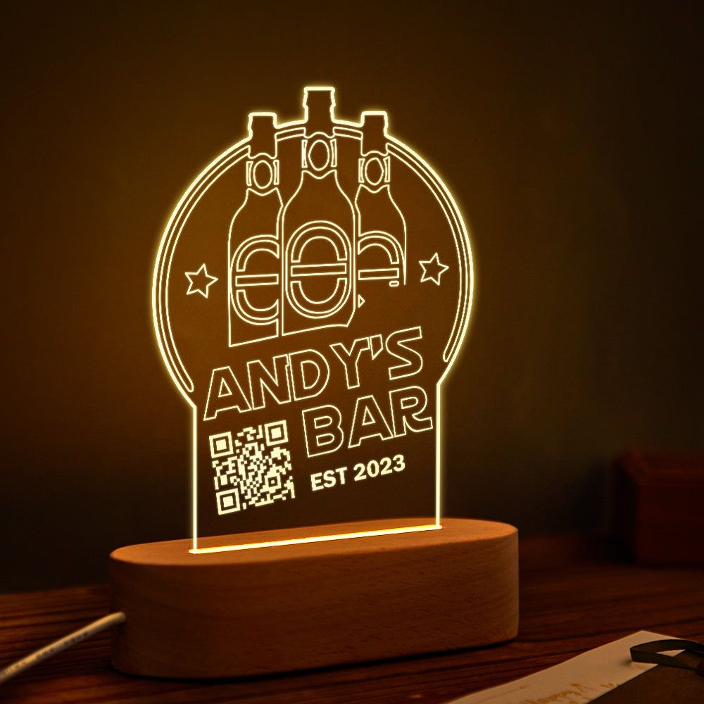 Personalized QR Code Beer Bottle Night Light: 7 Colors Acrylic 3D Lamp ...